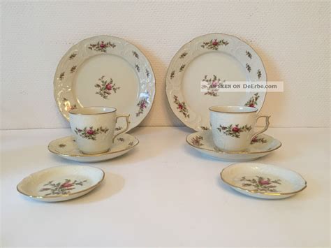 8 Teilig Rosenthal Sanssouci Moosrose Goldrand Kaffeegedeck Elfenbein