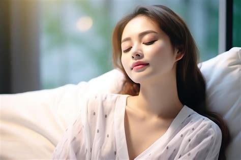 Premium Photo Beautiful Asian Young Woman Sitting On Bed Take