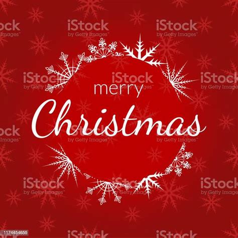 메리 크리스마스 배너입니다 눈송이 와 눈송이 화환 장식과 함께 Xmas 텍스트는 눈송이와 빨간색 배경에 격리 겨울 인사말 카드