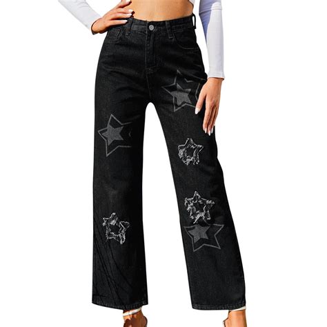 Yuhaotin Womens Elastic Waist Jeans Womens Casual Mid Waist Street