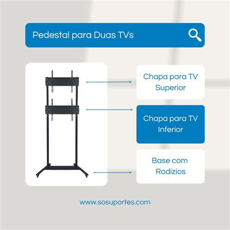 Pedestal De Chão Para Duas Tvs 32 A 50 Com Rodas