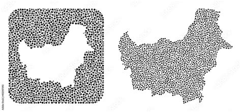 Map Of Borneo Island Mosaic Designed With Spheric Items And Subtracted