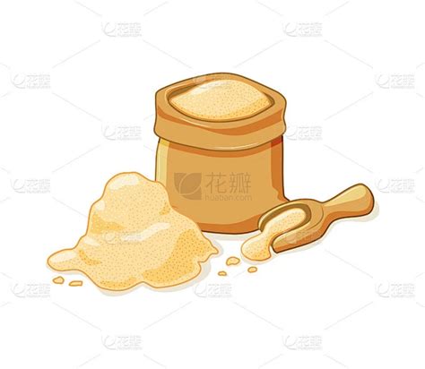 蔗糖在一个开放的袋子和分散。设置在白色孤立的背景上。矢量插图的一个卡通。糖在布袋模型素材 花瓣网