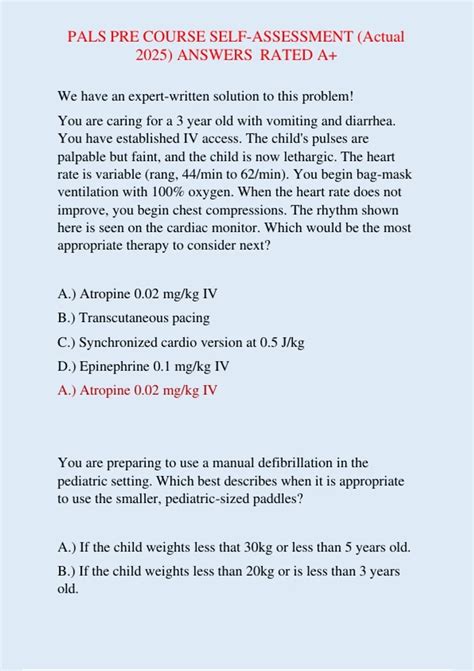 Latest Update 2025 Pals Pre Course Self Assessment Verified A