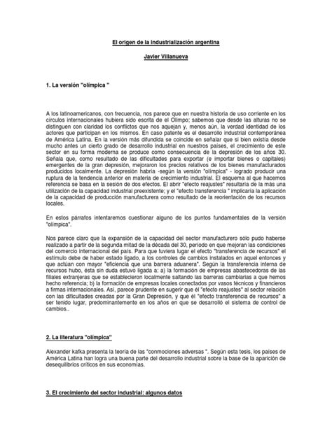 El Origen De La Industrialización Argentina Villanueva Pdf Reino