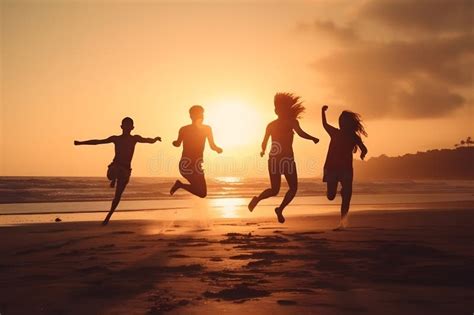 Happy Friends At Beach In The Summer Generative Ai Stock Illustration