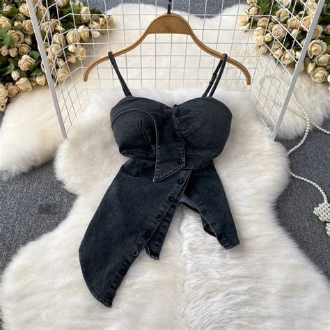 Pure Desire Irregular Denim Bustier Vest Women Clothes Western Sle With