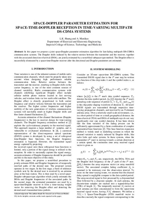 Pdf Space Doppler Parameter Estimation For Space Time Doppler Reception In Time Varying