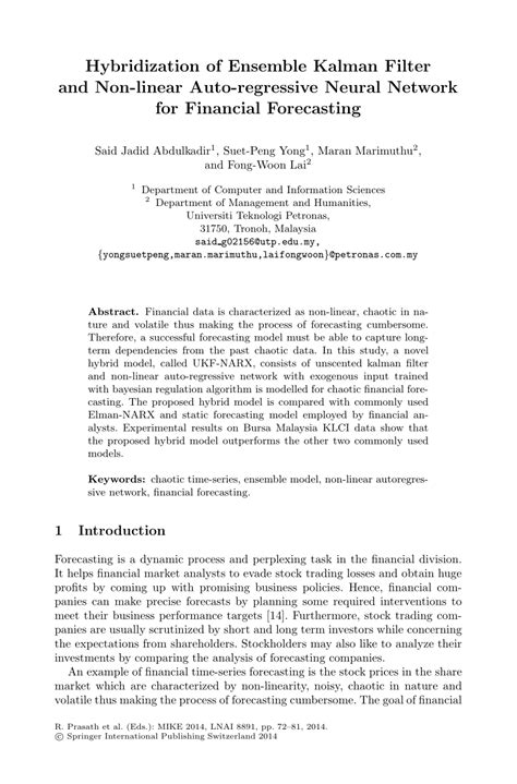 Pdf Hybridization Of Ensemble Kalman Filter And Non Linear Auto Regressive Neural Network For