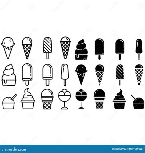 Ice Cream Vector Icons Set Waffle Cone Illustration Sign Collection