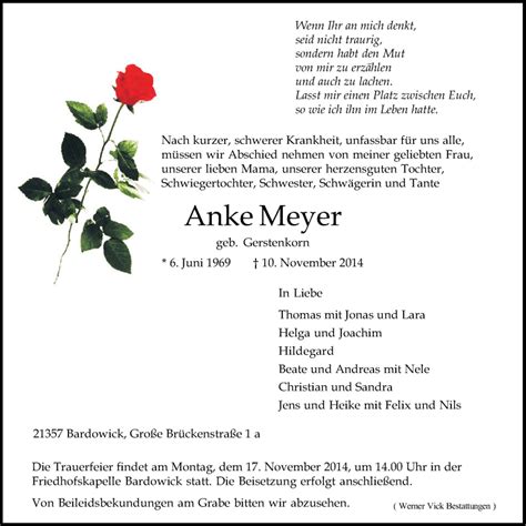 Traueranzeigen Von Anke Meyer Trauer Lüneburg De