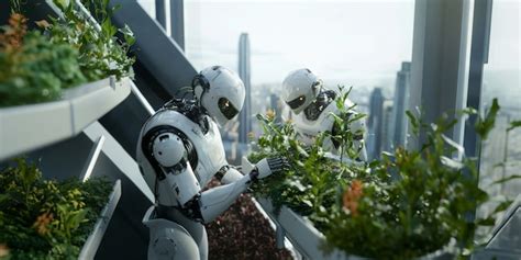 View Of A Robot Taking Care Of A Garden Ai Generated Image