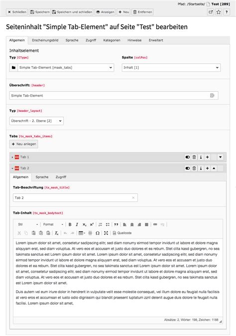 TYPO3 Inhaltselemente Mask Elements Dokumentation Sgalinski