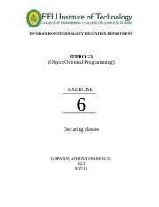 Lab Exp 6 Declaring Classes INFORMATION TECHNOLOGY EDUCATION DEPARTMENT ITPROG3 Object
