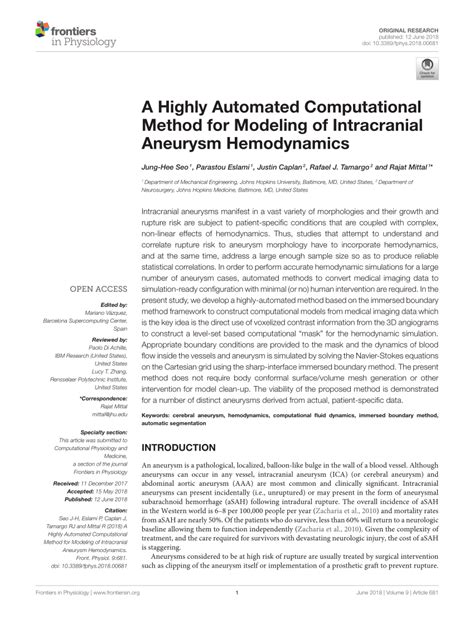 PDF A Highly Automated Computational Method For Modeling Of Intracranial Aneurysm Hemodynamics