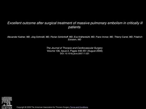 Excellent Outcome After Surgical Treatment Of Massive Pulmonary