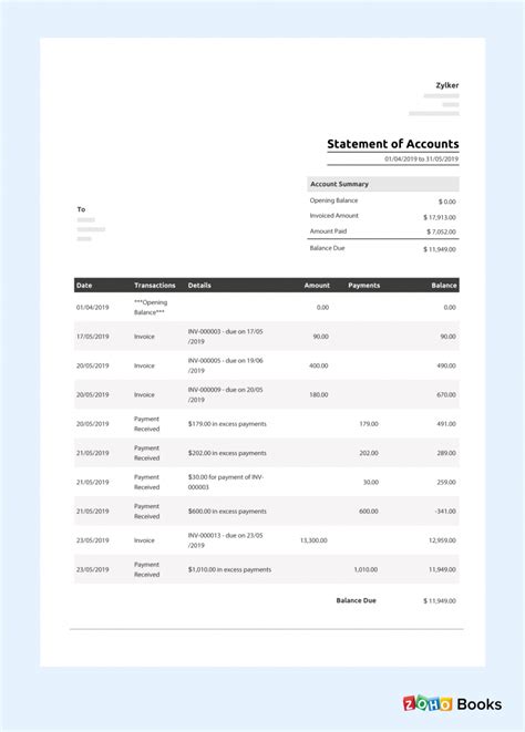 What Is A Statement Of Accounts Statement Of Account Sample Format