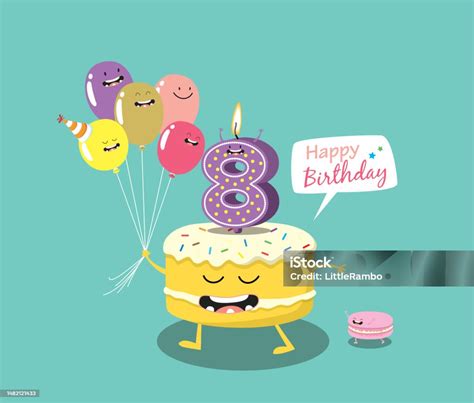 생일 축하 카드 재미있는 케이크 숫자 촛불과 풍선 벡터 그림 개체 그룹에 대한 스톡 벡터 아트 및 기타 이미지 개체 그룹