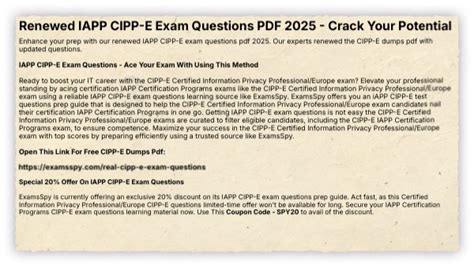 Renewed Iapp Cipp E Exam Questions Pdf 2025 Crack Your Potential