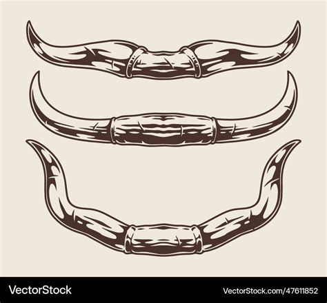 Bull Horns Set Emblem Monochrome Royalty Free Vector Image