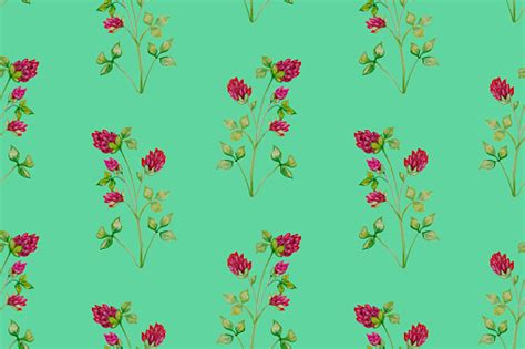 シームレスな花柄緑の背景に水彩で描かれたピンクの花 イラストレーションのベクターアート素材や画像を多数ご用意 イラストレーション