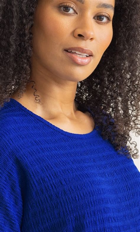 Textured Button Cuff Top In Blue Klass
