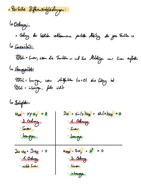 Ordnung und Linearität einer PDGL Partielle Differenzialgleichungen