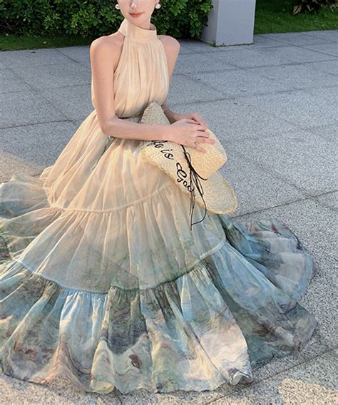 포앤바이앤 오늘출발 시즌오프 세일 M L 우아한 리조트 드레스 하이 홀터넥 셔링 A라인 허리끈 티어드 캉캉 롱 원피스 맥시원피스 휴양지 동남아 휴가룩 여행