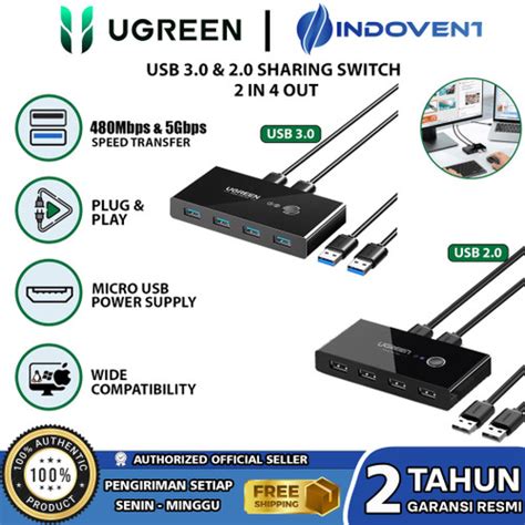 jual ugreen adaptor hub 4 port usb kvm switch box 2 in 4 out usb 3 0 2