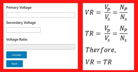 Transformer Voltage Ratio Calculation Calculator Electrical Volt