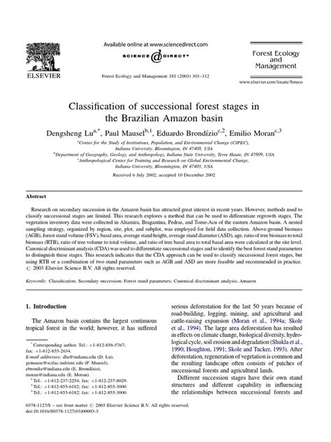 Classification Of Successional Forest Stages In The Brazilian Amazon Basin Pdf Forests