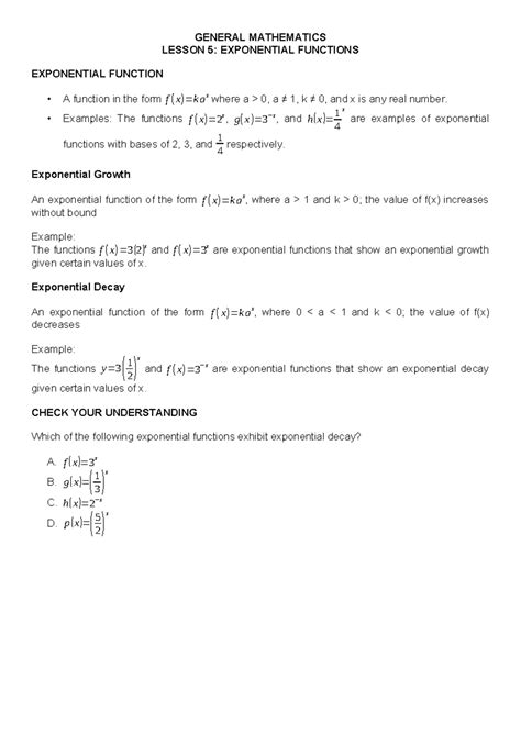 Exponential Functions General Mathematics Lesson 5 Exponential