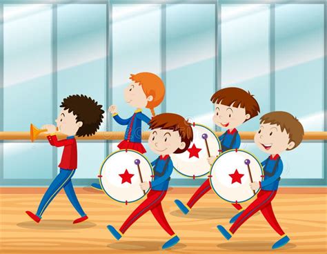 Niños Que Juegan Música En Banda Escolar Ilustración Del Vector