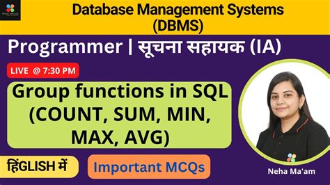 Group Functions Sql Count Max Min Avg Sum Dbms Programmer