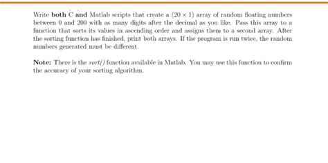 Solved Write Both C And Matlab Scripts That Create A 20 X