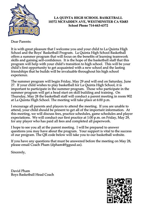 Summer Information La Quinta Aztecs Basketball