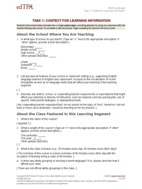 Edtpa Task 1 Template