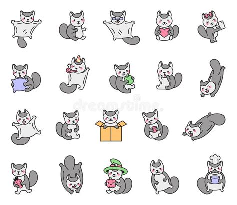 Funny Sugar Glider Set Showing Adorable Emotions Stock Vector