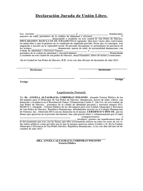 Declaración Jurada De Solteria Pdf Documento De Identidad Derecho