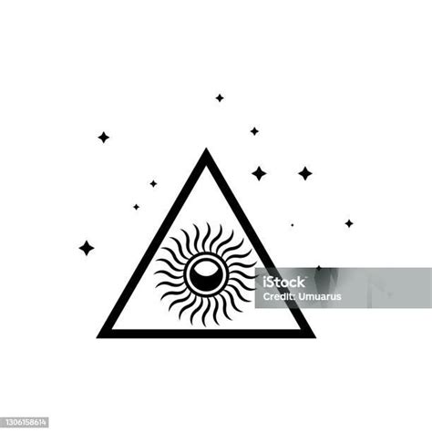 向量標誌其中一個煉金術符號的抽象圖像與太陽在三角形向量圖形及更多中古時代圖片 中古時代 五角星 光 Istock