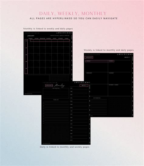 Simple Digital Planner Undated Digital Planner Dark Mode Good Notes Digital Planner IPad Pro
