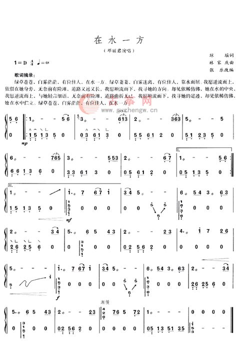 在水一方歌词 流行古筝曲谱 古筝网