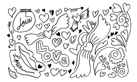 バレンタインデーに手描きの落書きセット美しい心と文章のコレクション愛ベクターイラスト いたずら書きのベクターアート素材や画像を多数ご用意