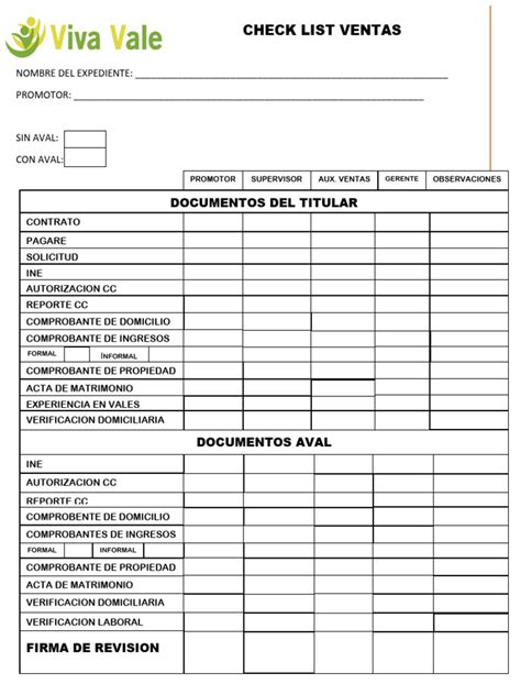 Check List Ventas Pdf