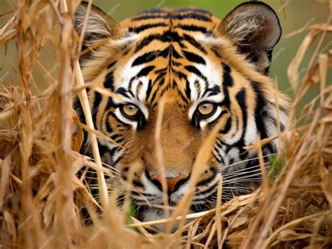 Premium Photo Tiger Hiding In Tall Grass