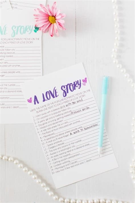 Free Printable Love Story Bridal Shower Game Play Party Plan