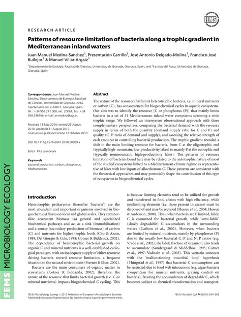 Pdf Patterns Of Resource Limitation Of Bacteria Along A Trophic Gradient In Mediterranean