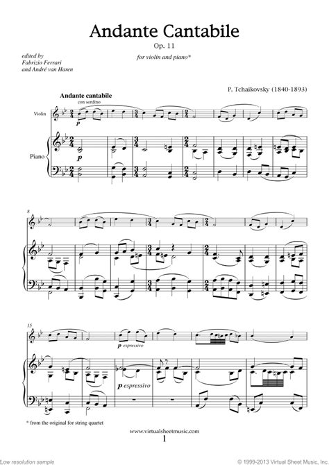 Tchaikovsky Andante Cantabile Op11 Sheet Music For Violin And Piano