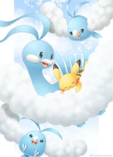 Pikachu Altaria And Swablu Pokemon Drawn By Sasabunecafe Danbooru