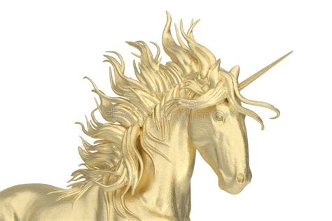 Unicórnio Dourado Isolado Sobre Fundo Branco 3d Renderização 3d